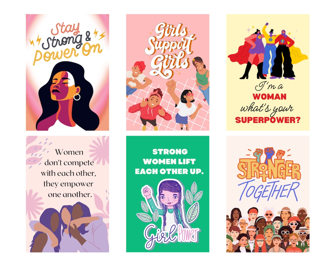 12 Women Empower Printable Cards, Women's Empowerment Cards, Female ...