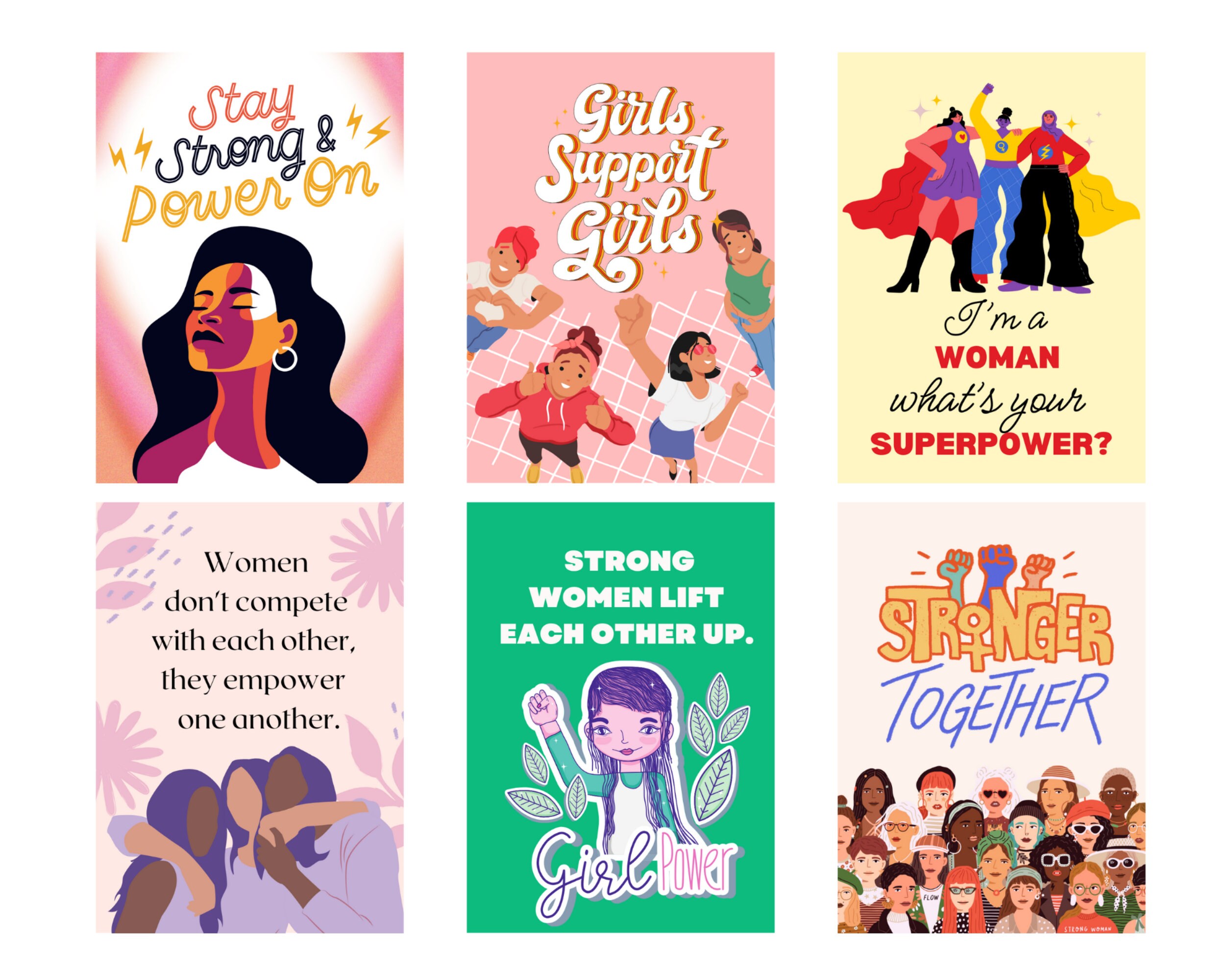12 Women Empower Printable Cards, Women's Empowerment Cards, Female ...