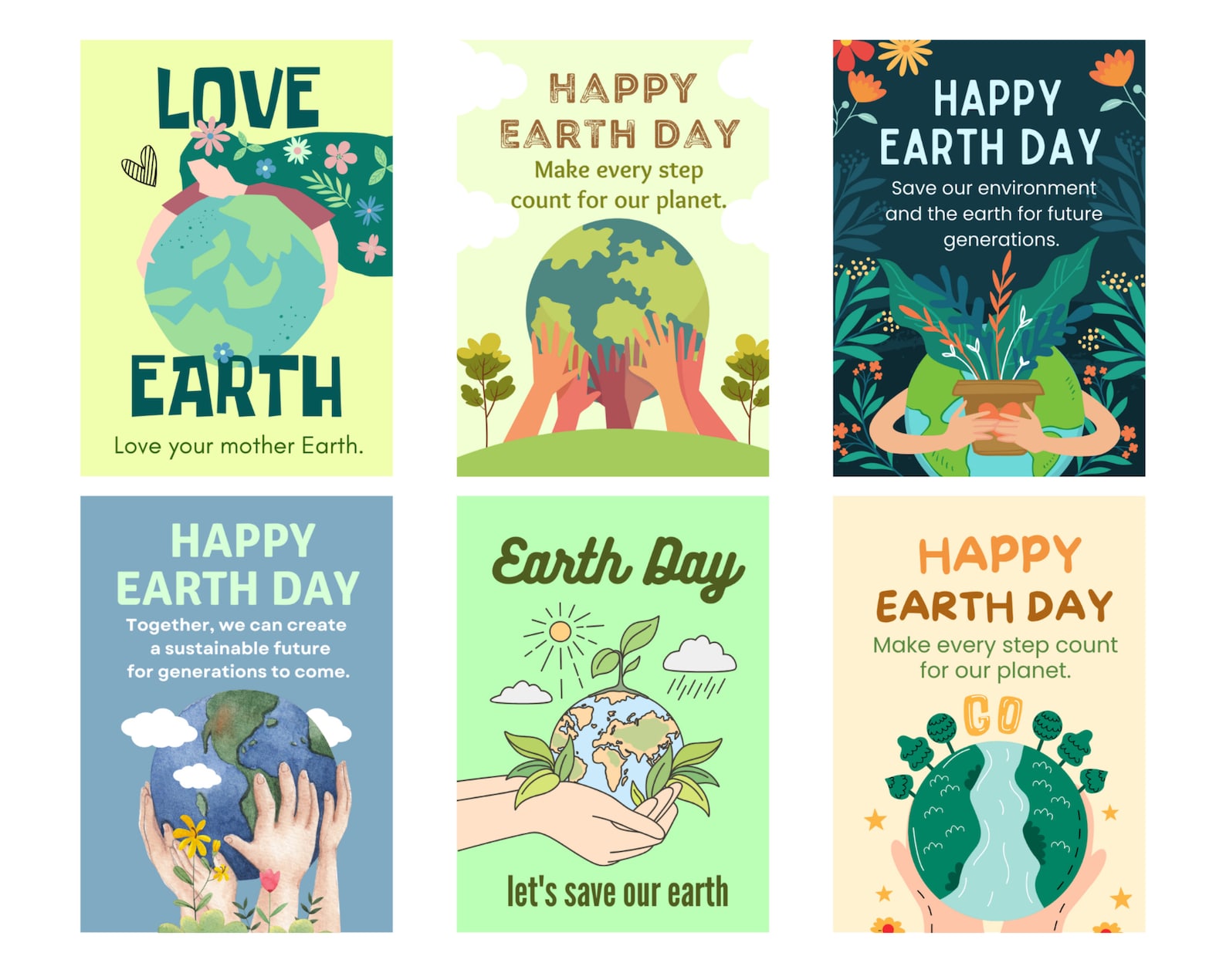 18 Happy Earth Day Printable Cards, Earth Day Cards Set, Cards for ...