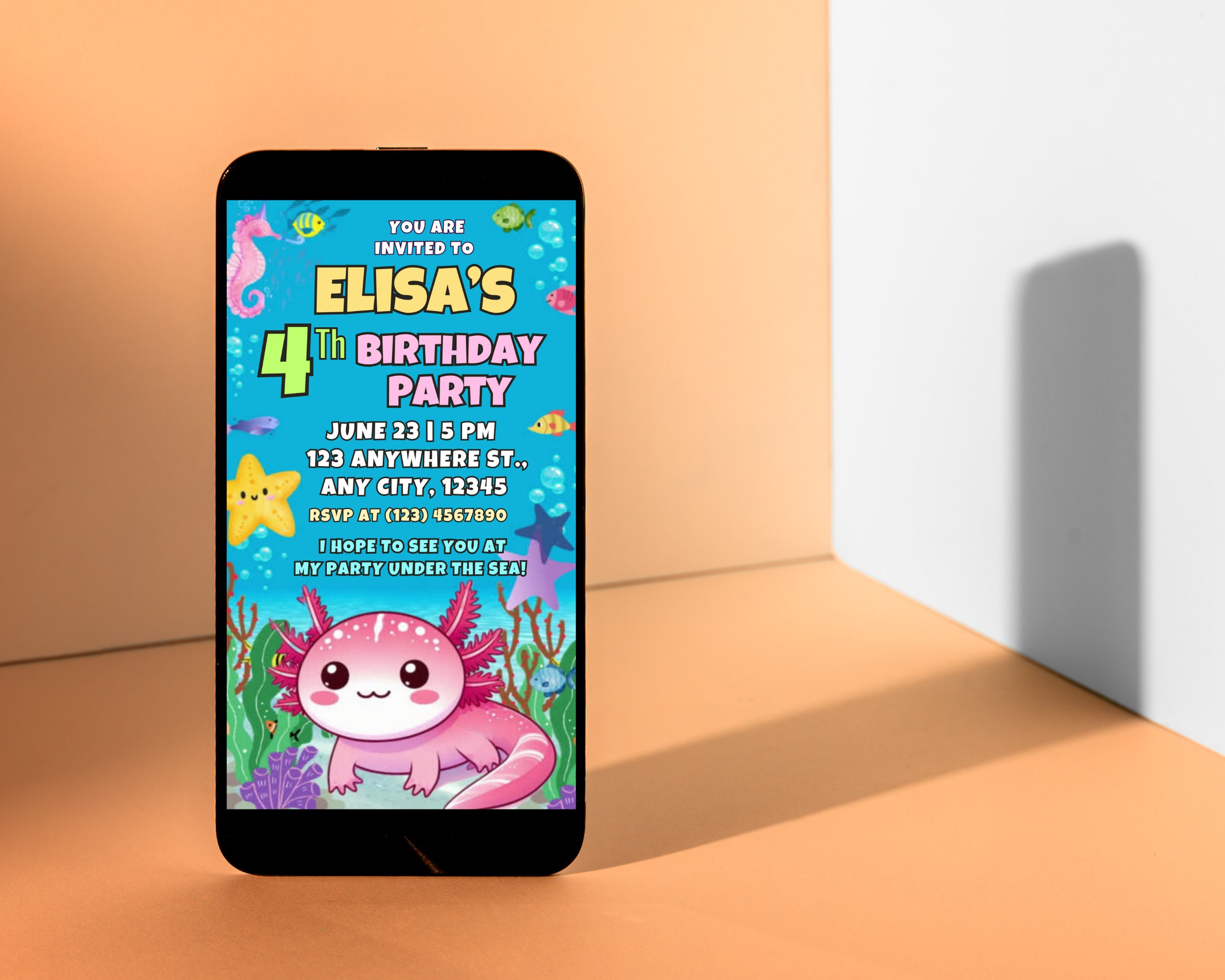 Axolotl Birthday Video Invitation, Digital Axolotl Birthday Video Evite ...