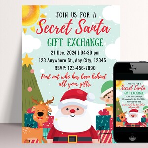 Secret Santa Christmas Party Invitation, Printable Gift Exchange ...