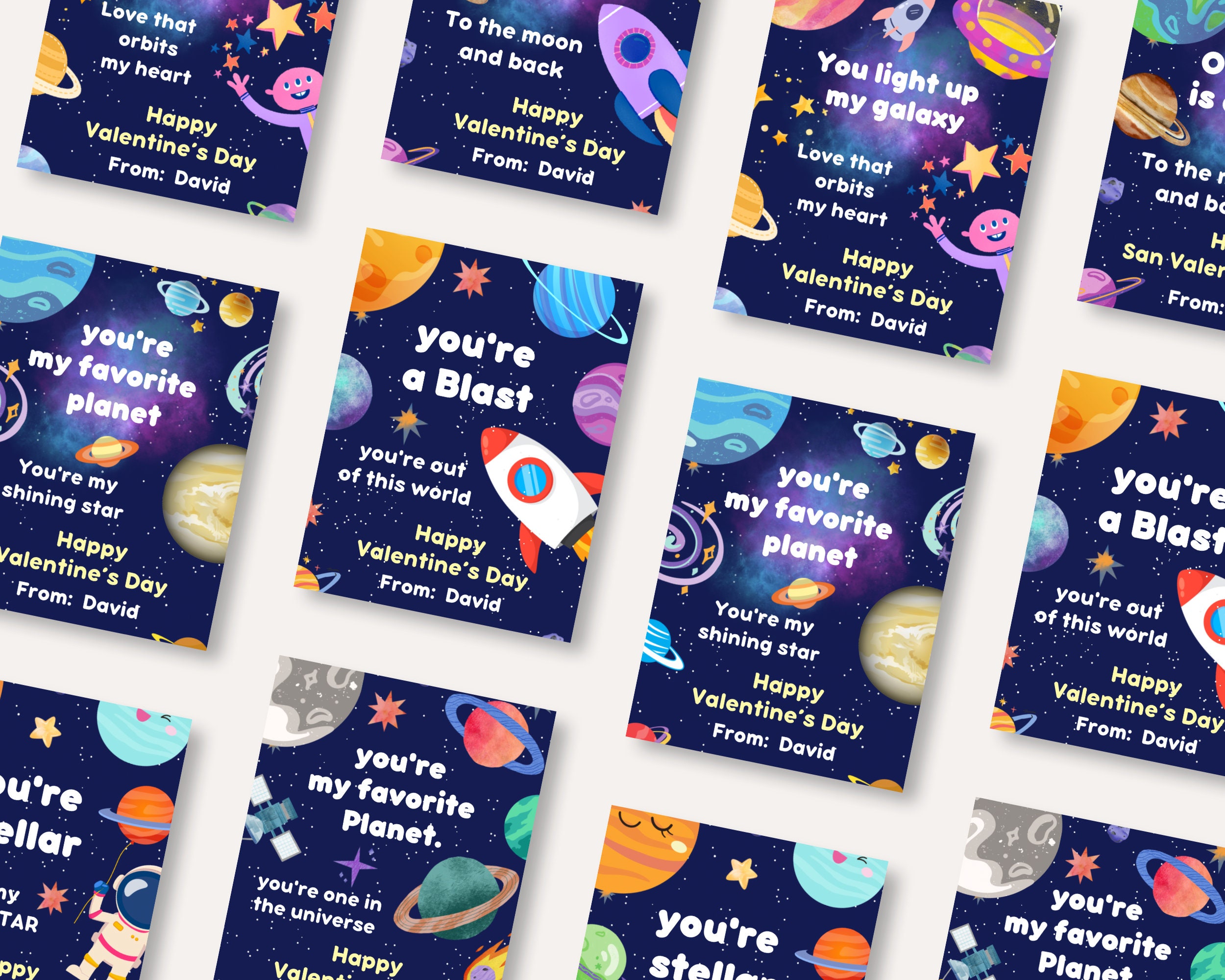 Space Valentine's Day Cards, Printable Kids Space Valentine's Cards ...
