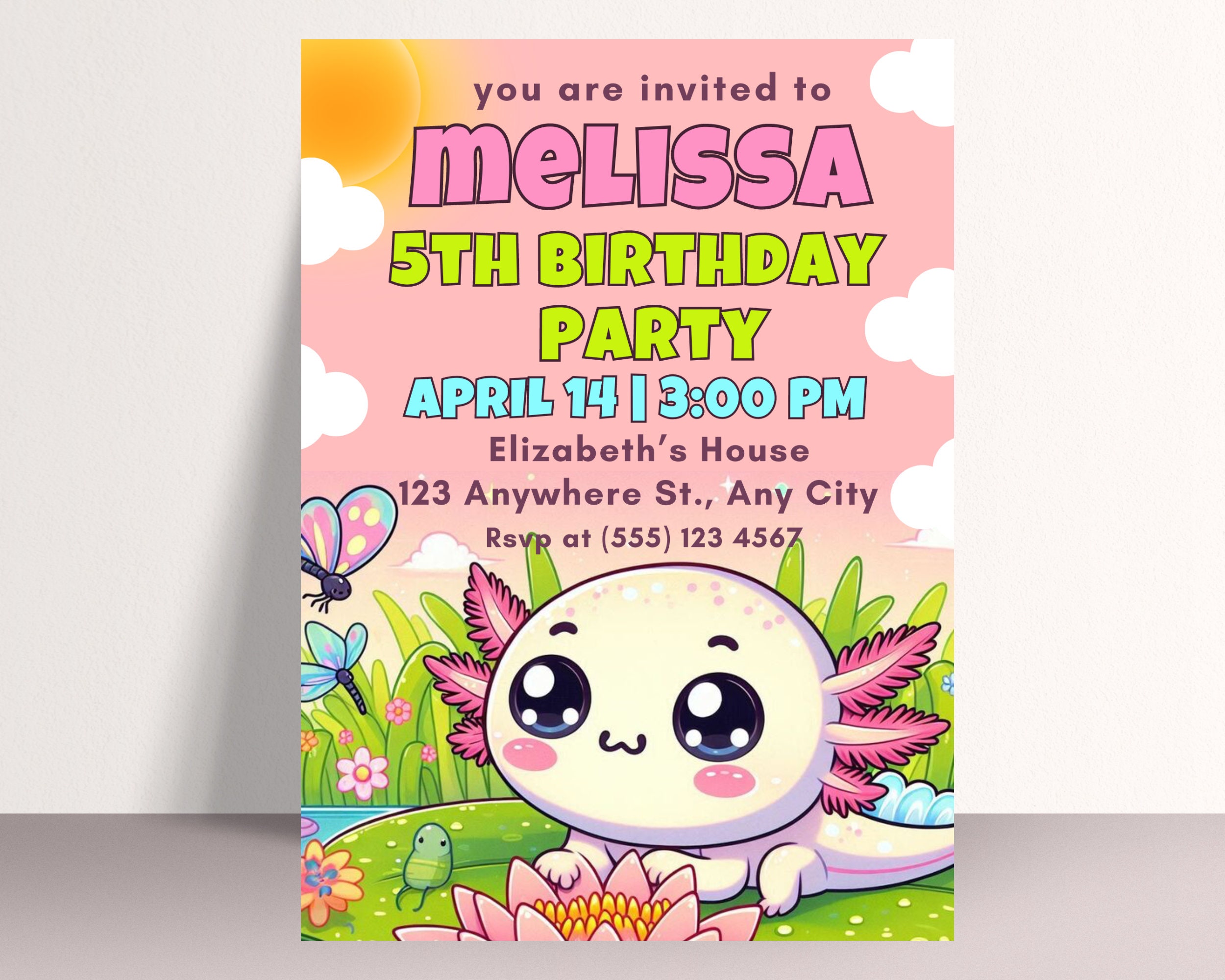 Axolotl Birthday Invitation, Editable Axolotl Birthday Party Invite ...