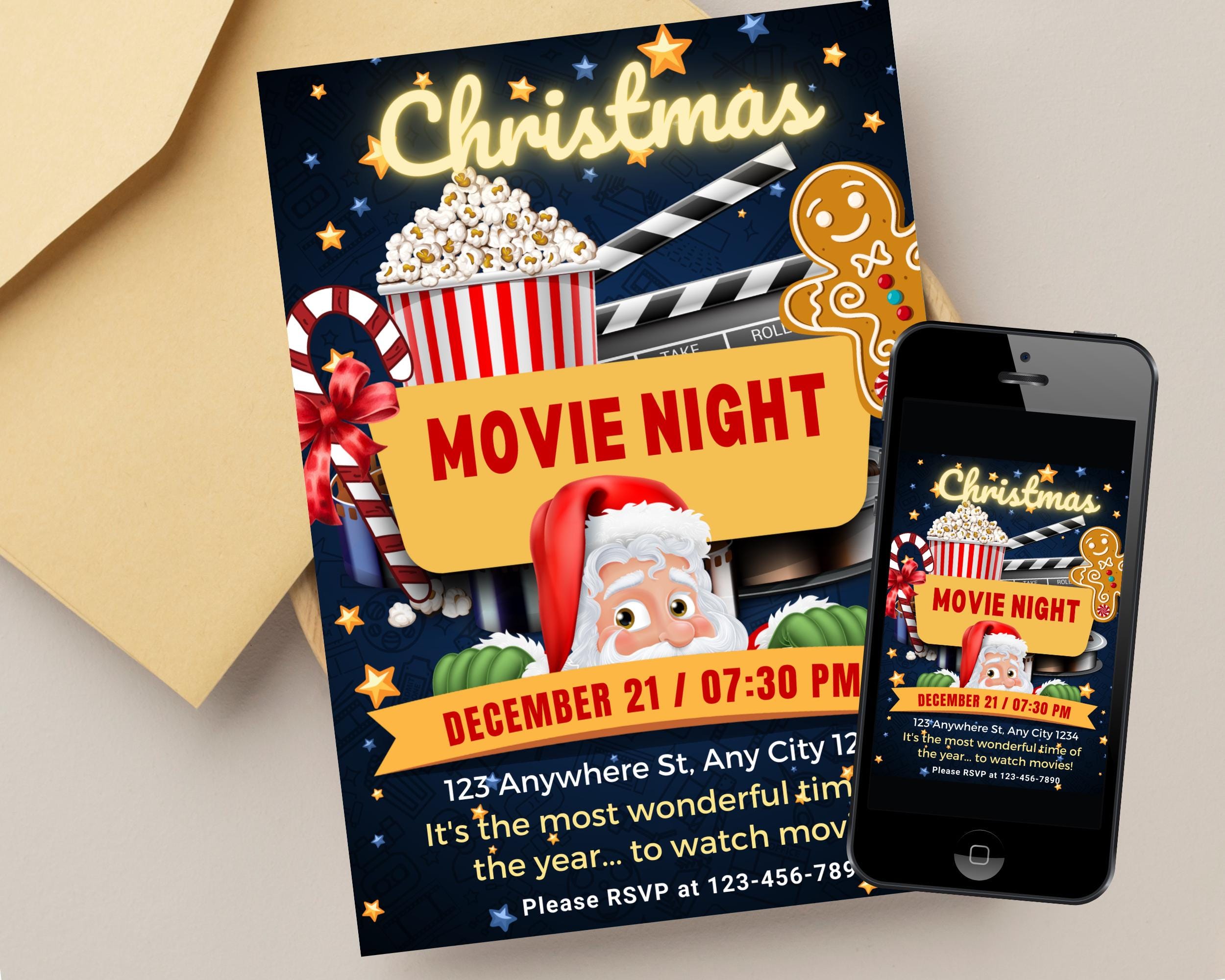 Christmas Movie Night Invitation: Editable Kids Party Invite (canva ...