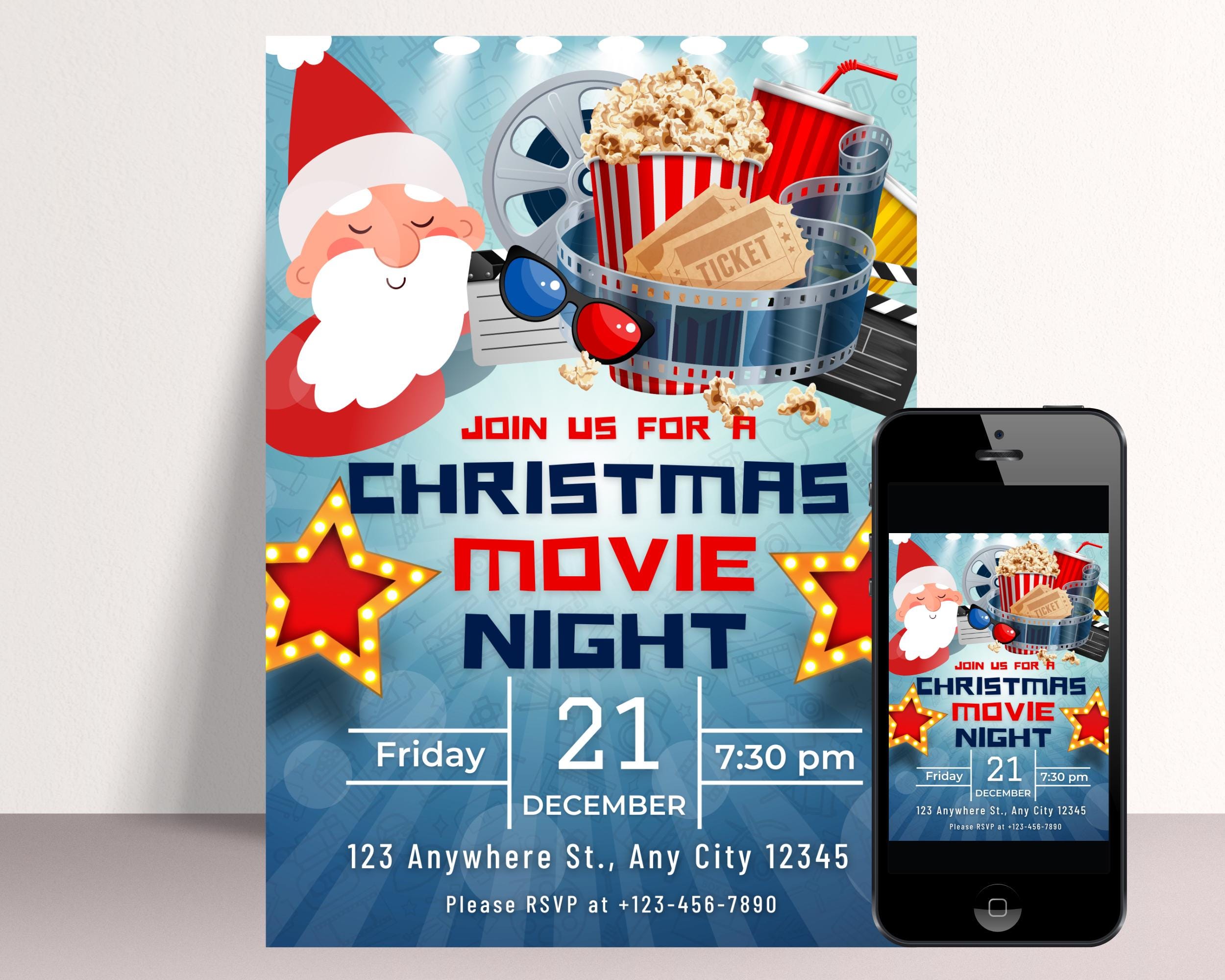 Christmas Movie Night Invitation: Editable Kids Party Invite (digital ...