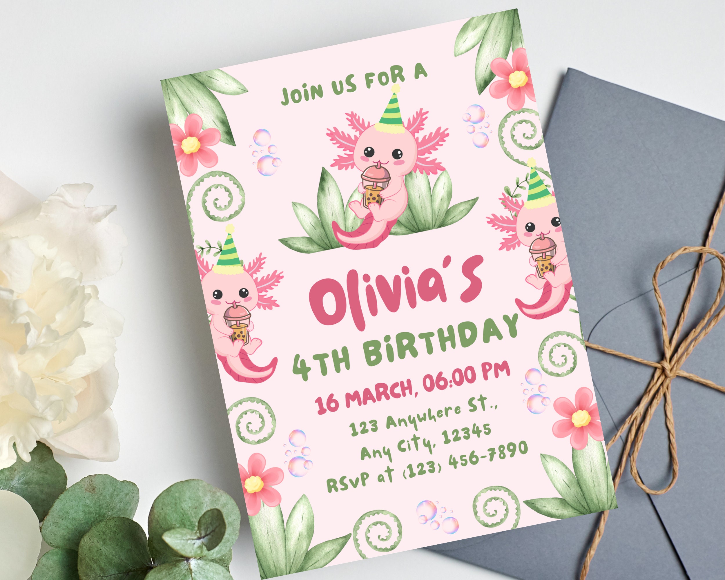 Axolotl Birthday Invitation, Editable Axolotl Birthday Invitation ...