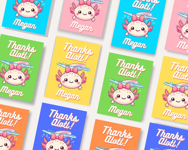 Axolotl Thank You Tags, Girl Axolotl Favor Tags, Axolotl Birthday Party ...
