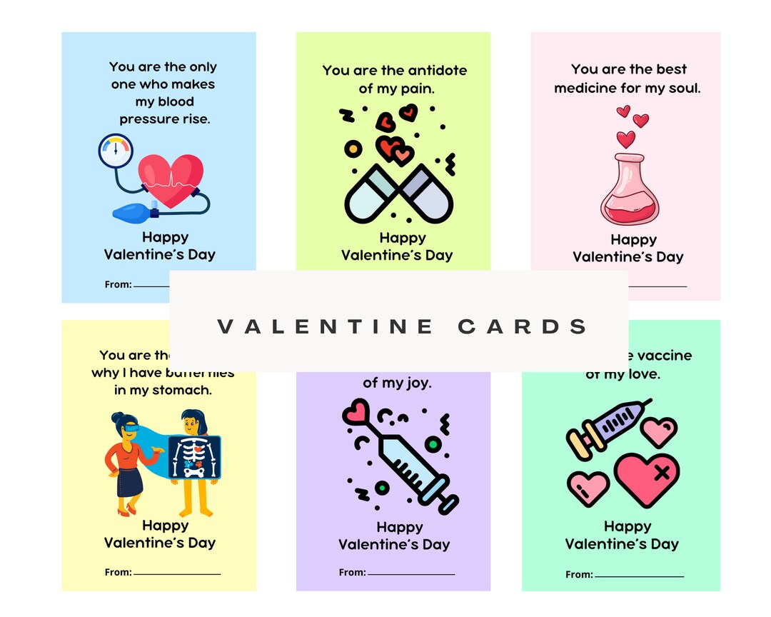 Funny Medical Valentine's Day Cards, 6 Printable Valentines Medical Pun ...