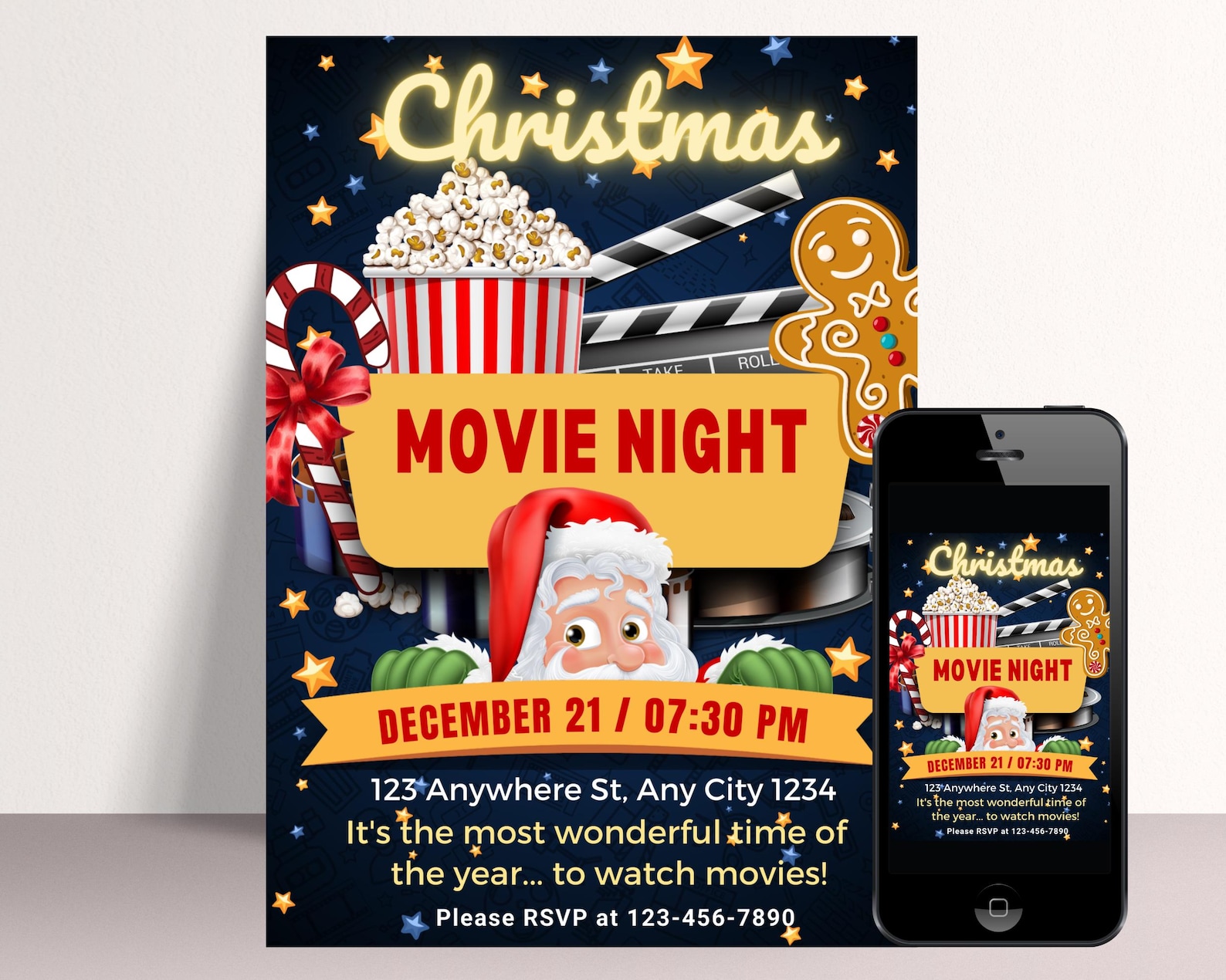 Christmas Movie Night Invitation: Editable Kids Party Invite (canva ...