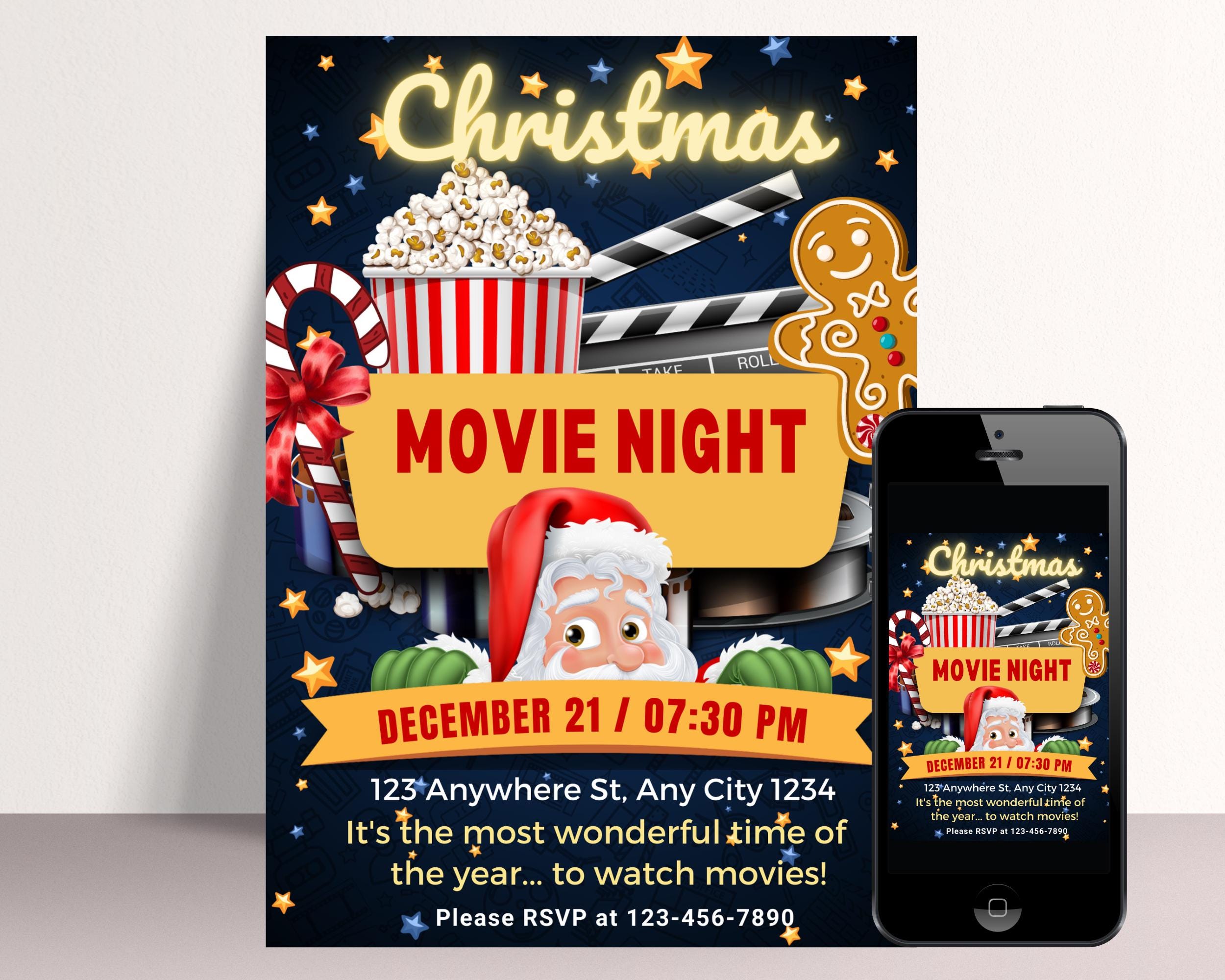 Christmas Movie Night Invitation: Editable Kids Party Invite (canva ...