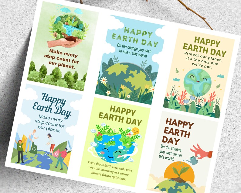 Happy Earth Day Printable Cards Set (digital Download) - Etsy