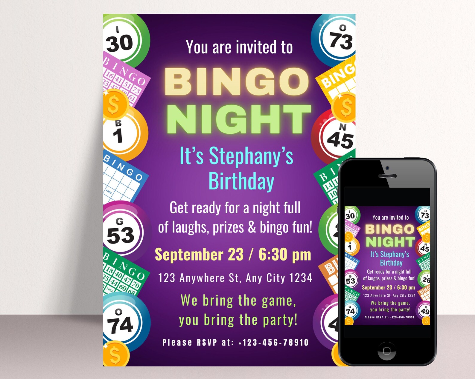 Bingo Night Invitation: Editable Game Party Invite (digital Download ...