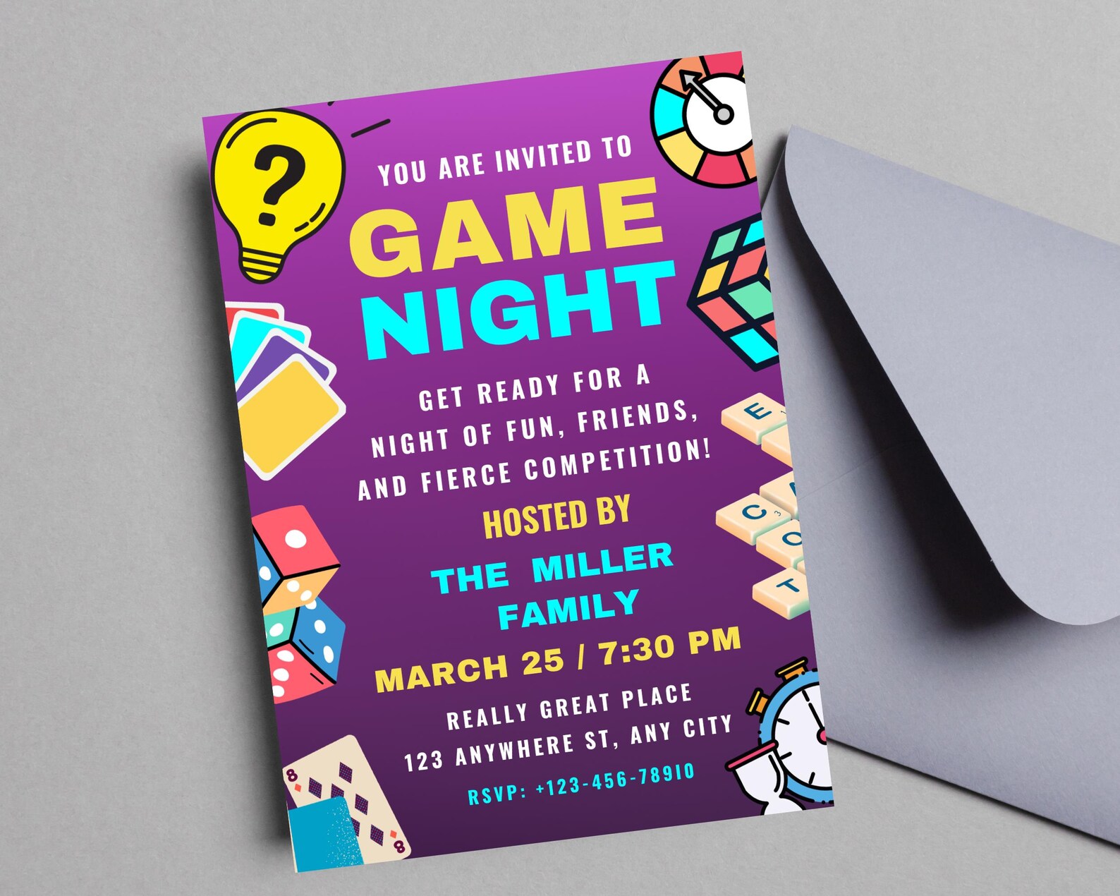 Editable Game Night Invitation: Family Game Party Invite (digital ...