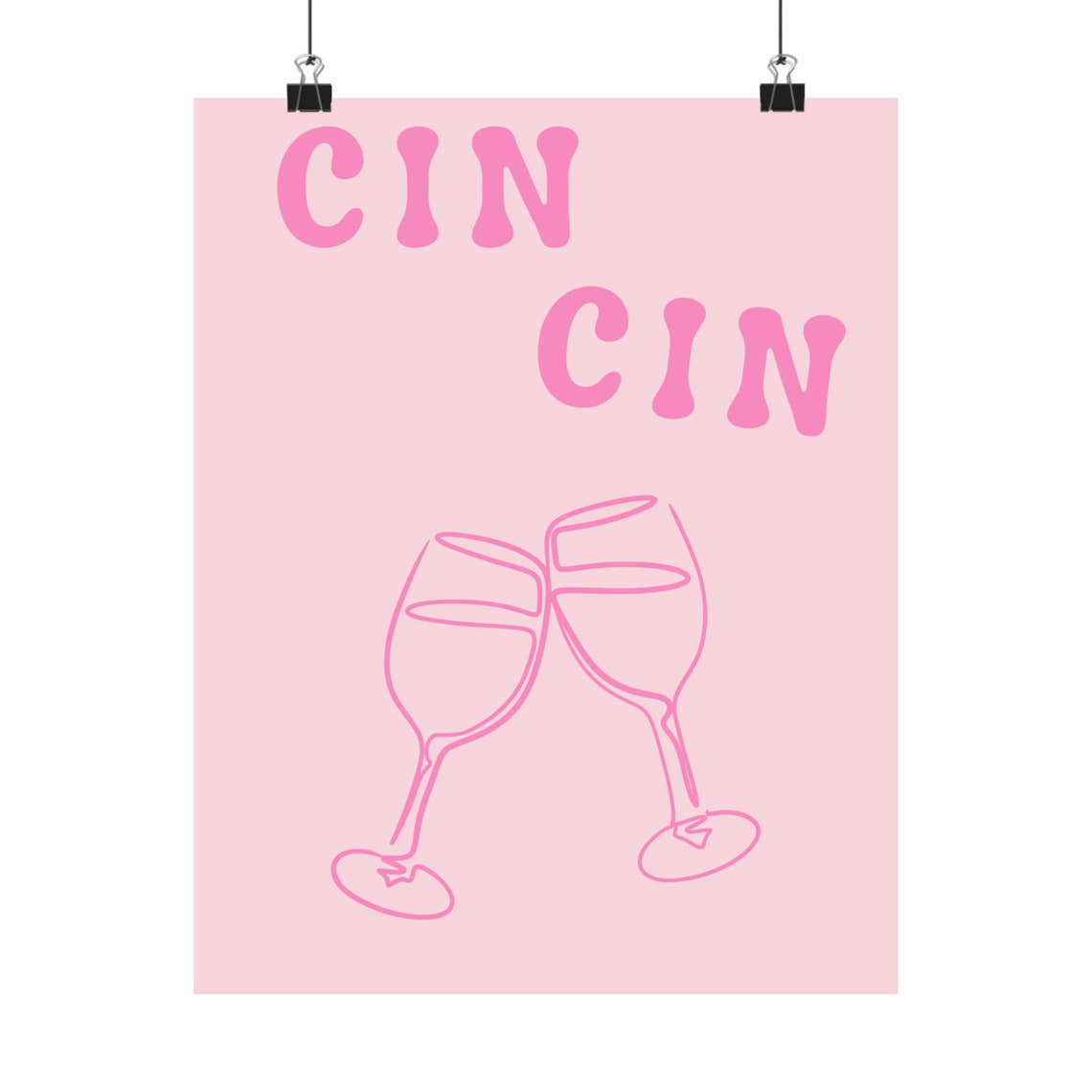 Cin Cin Art Print, Vintage Wine Print, Pink Art, Kitchen Art, Cocktail ...