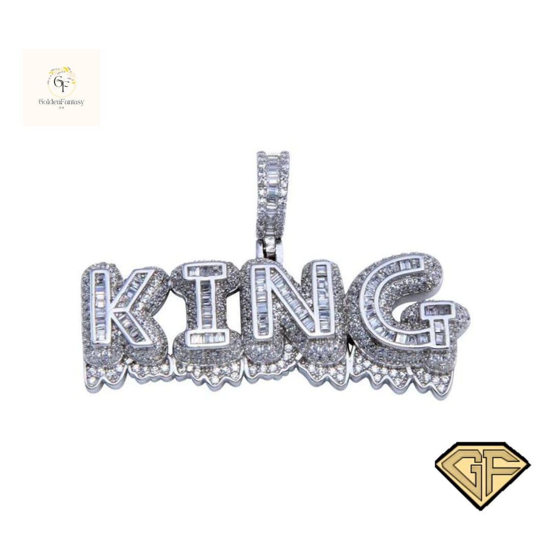 Silver ICY KING Hip Hop Pendant, Silver Rhodium King Charm, CZ Stones ...