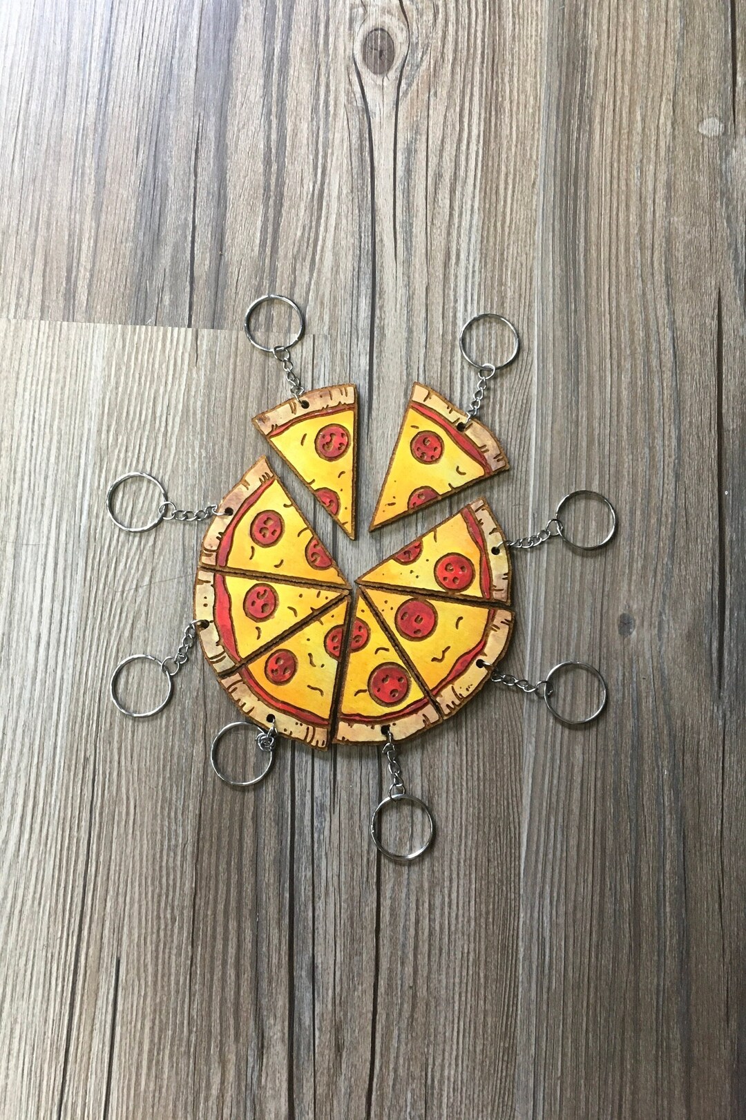 Friendship Pizza Keychains, Laser Cut Pizza, Wooden Hand Painted Key ...