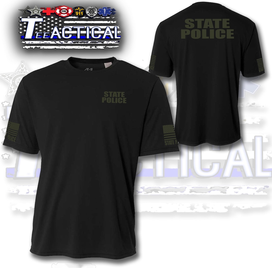 STATE POLICE OD Green on Black - Short Sleeve Moisture Wicking Shirts ...