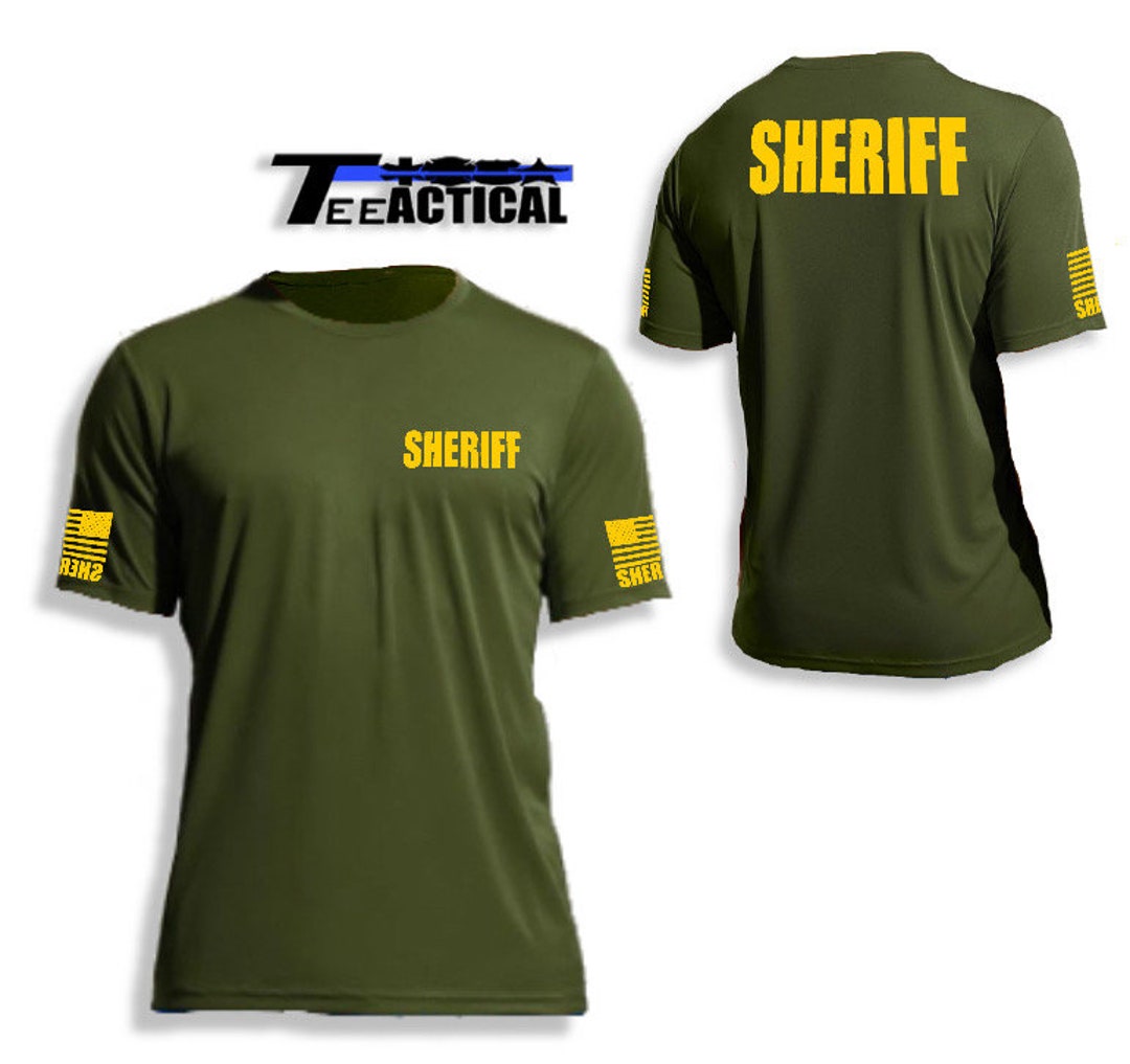 SHERIFF Yellow on Army Green - Short Sleeve Moisture Wicking Shirts - Etsy