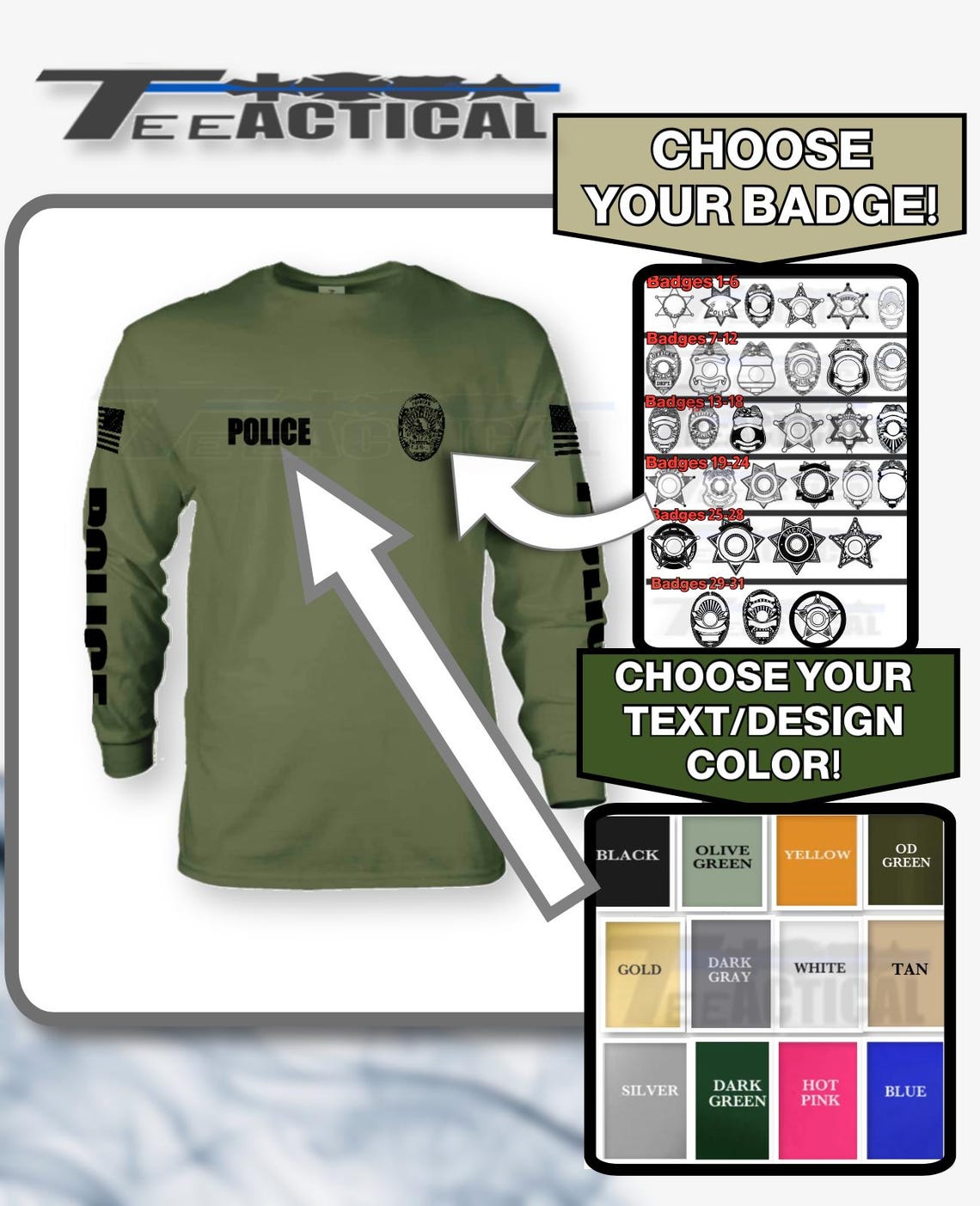 POLICE (customizable) 100% Cotton Long Sleeve Shirts - Etsy