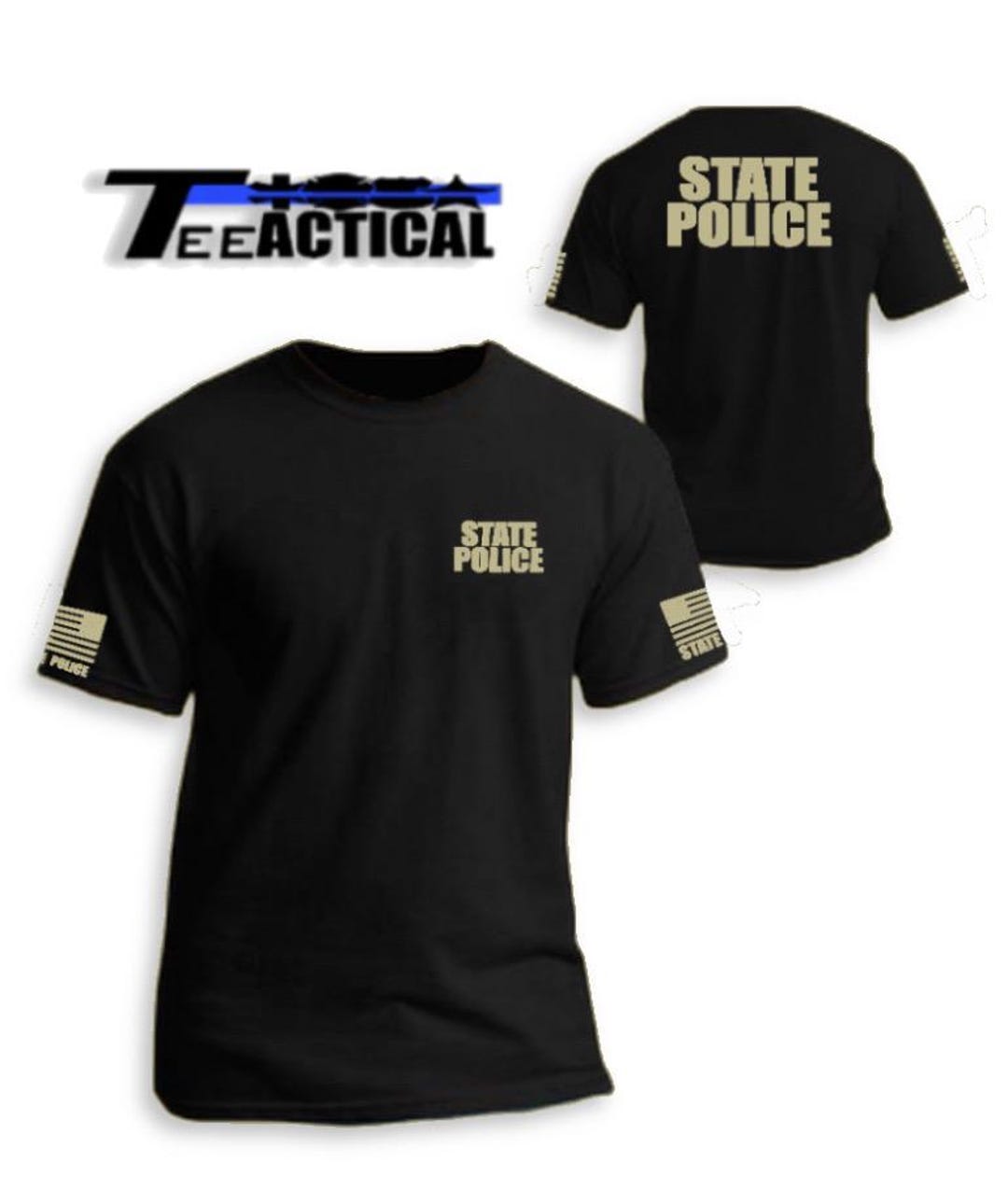 STATE POLICE Olive Green on Black - Short Sleeve Moisture Wicking ...