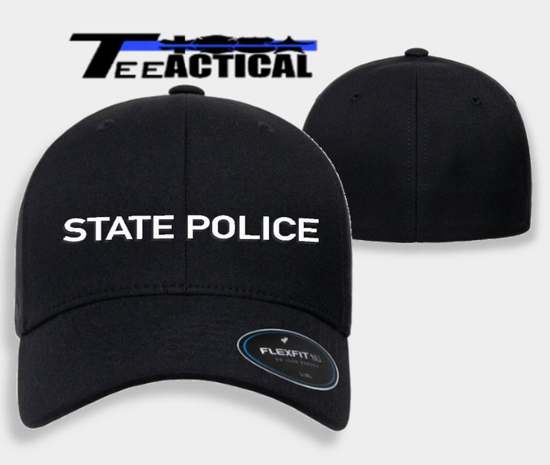 STATE POLICE Adult Flexfit Stretch Fitted Hat -white on Black - Etsy
