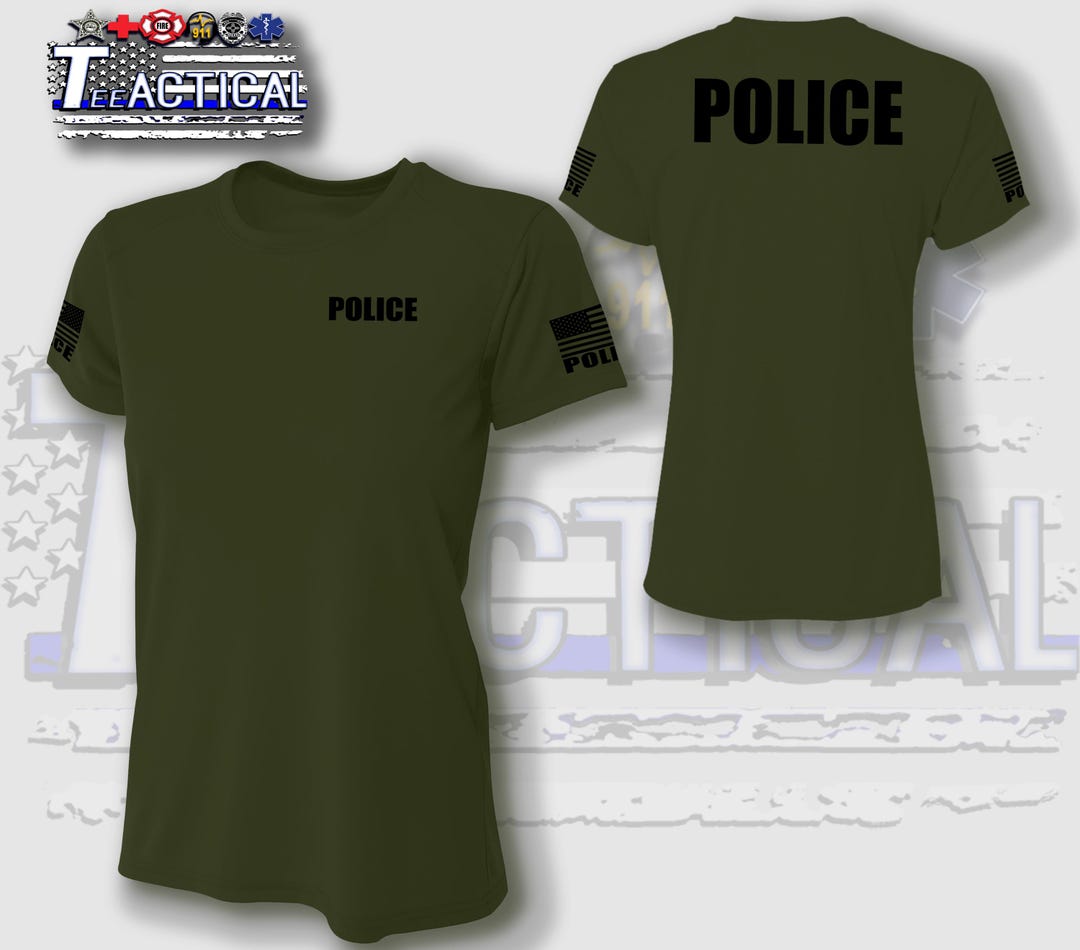 POLICE Black on Military Green - Women's Short Sleeve Moisture Wicking ...