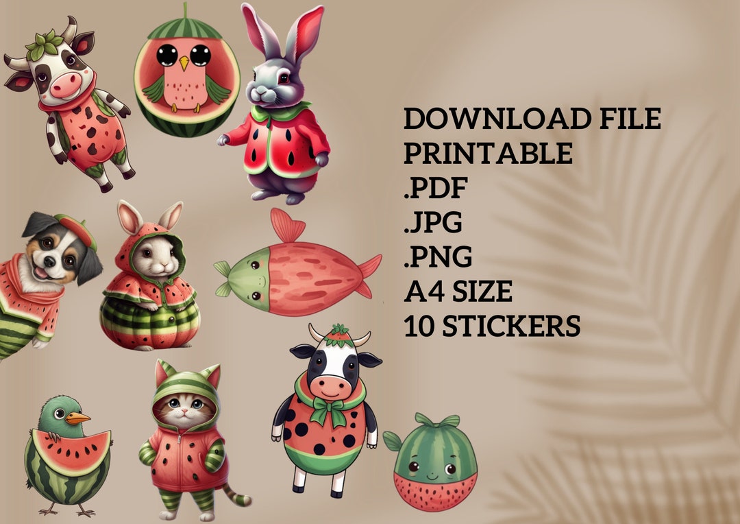 Watermelon Day Special: Watermelon Costumed Animal Sticker Set, 10 ...