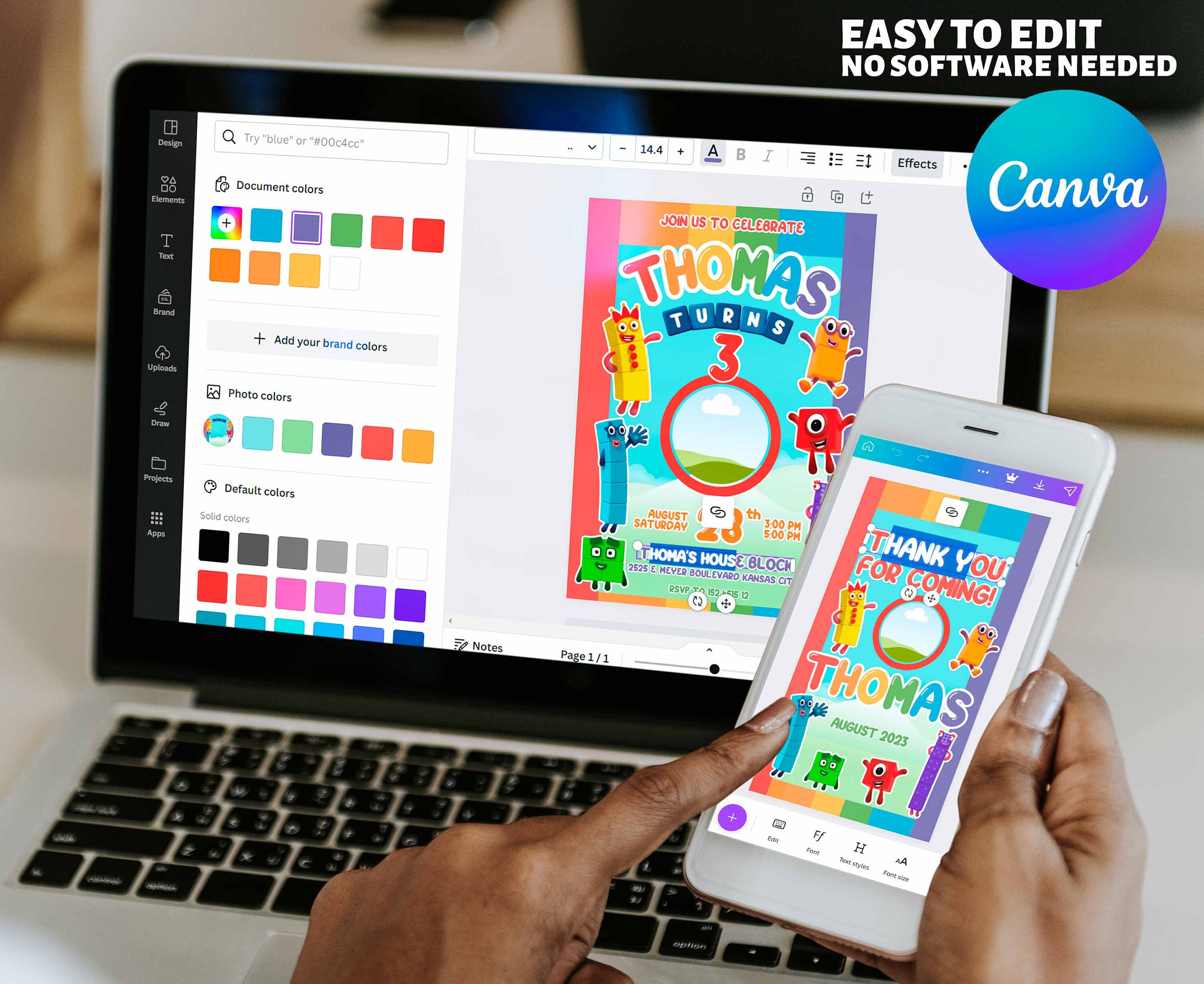 Numberblocks Birthday Invitation With Photo Canva Template - Etsy UK