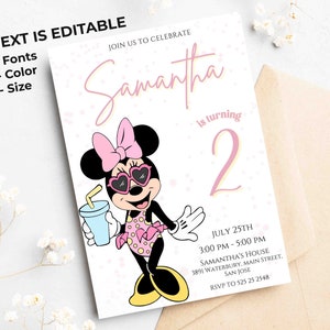 Minnie Mouse Birthday Invitation: Pool Party Canva Template (digital ...