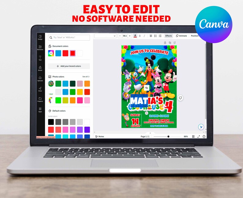 Mickey Mouse Birthday Invitation Canva Template Mobile Size - Etsy