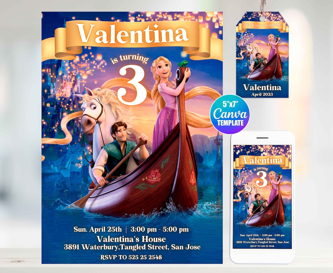 Editable Tangled Birthday Invitation, Canva Template, Mobile Size ...