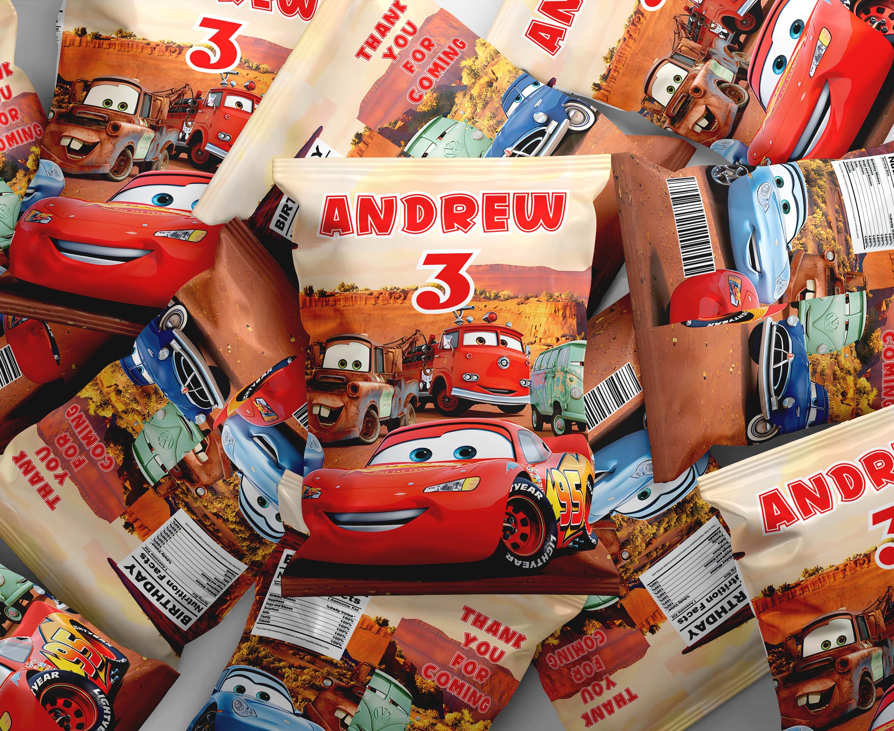Cars Chips Bag, Capri Sun, Water Label, Pringles, Cupcake Topper ...