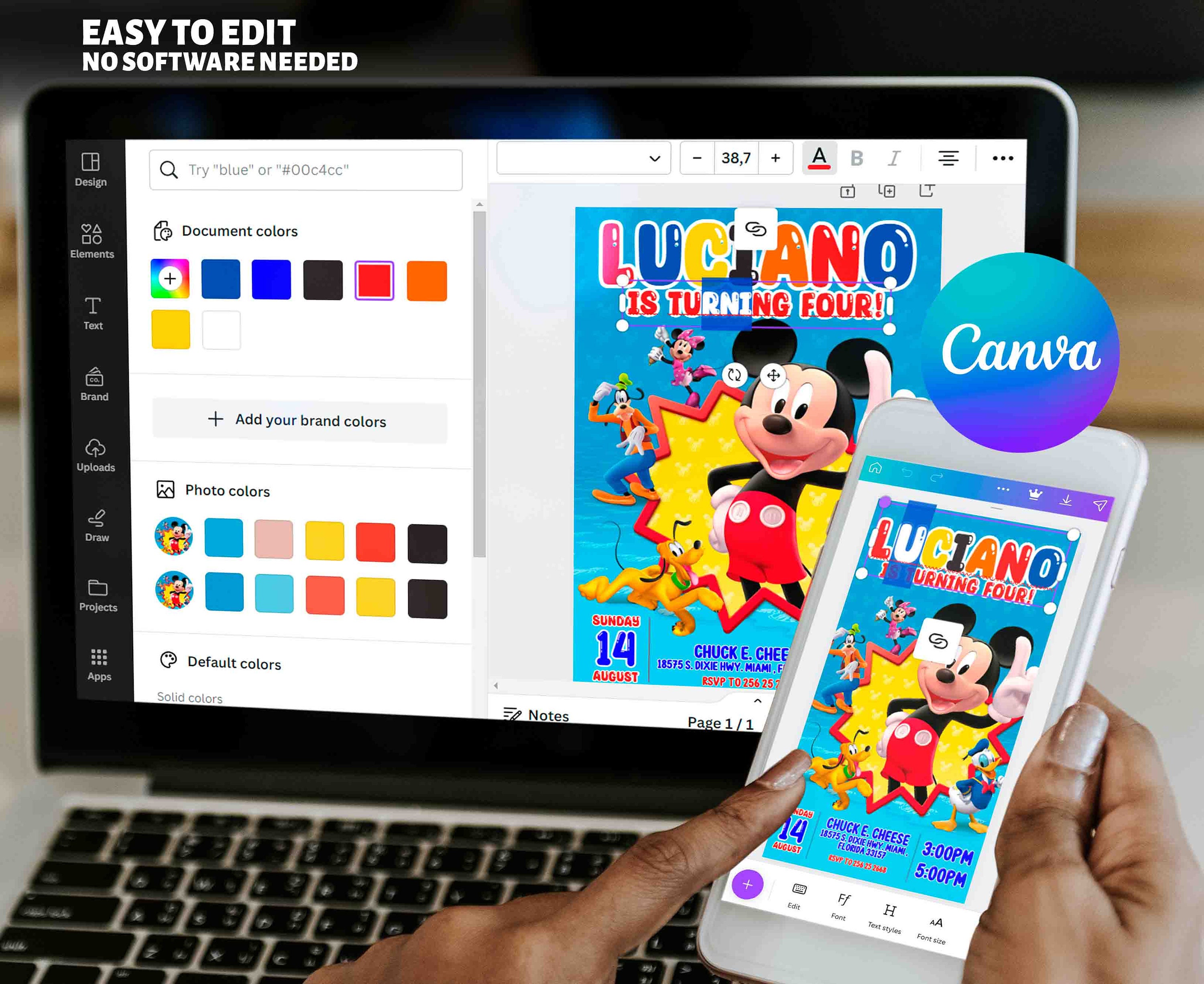 Mickey Mouse Birthday Invitation Canva Template Mobile Size - Etsy