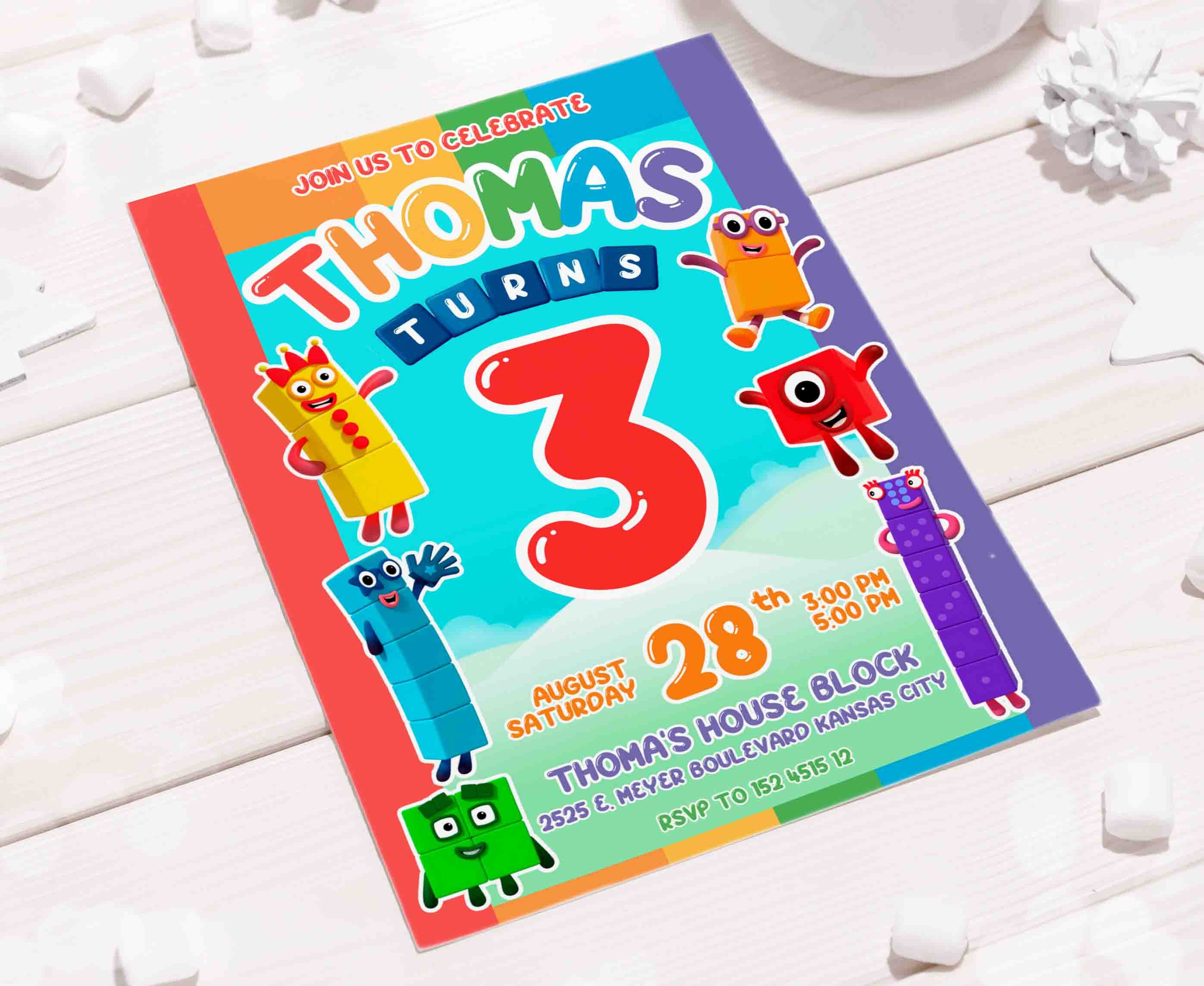 Numberblocks Birthday Invitation Canva Template Mobile Size - Etsy ...