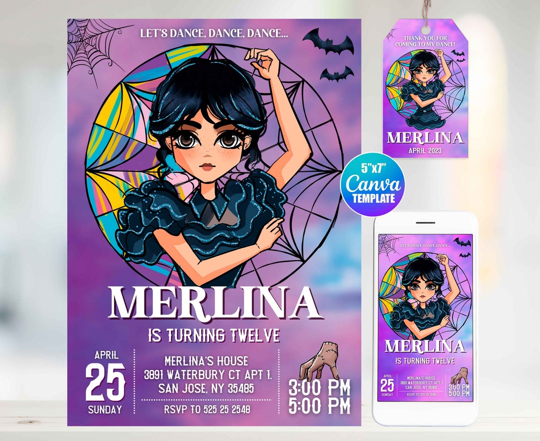 Editable Wednesday Addams Birthday Invitation Canva Template - Etsy ...