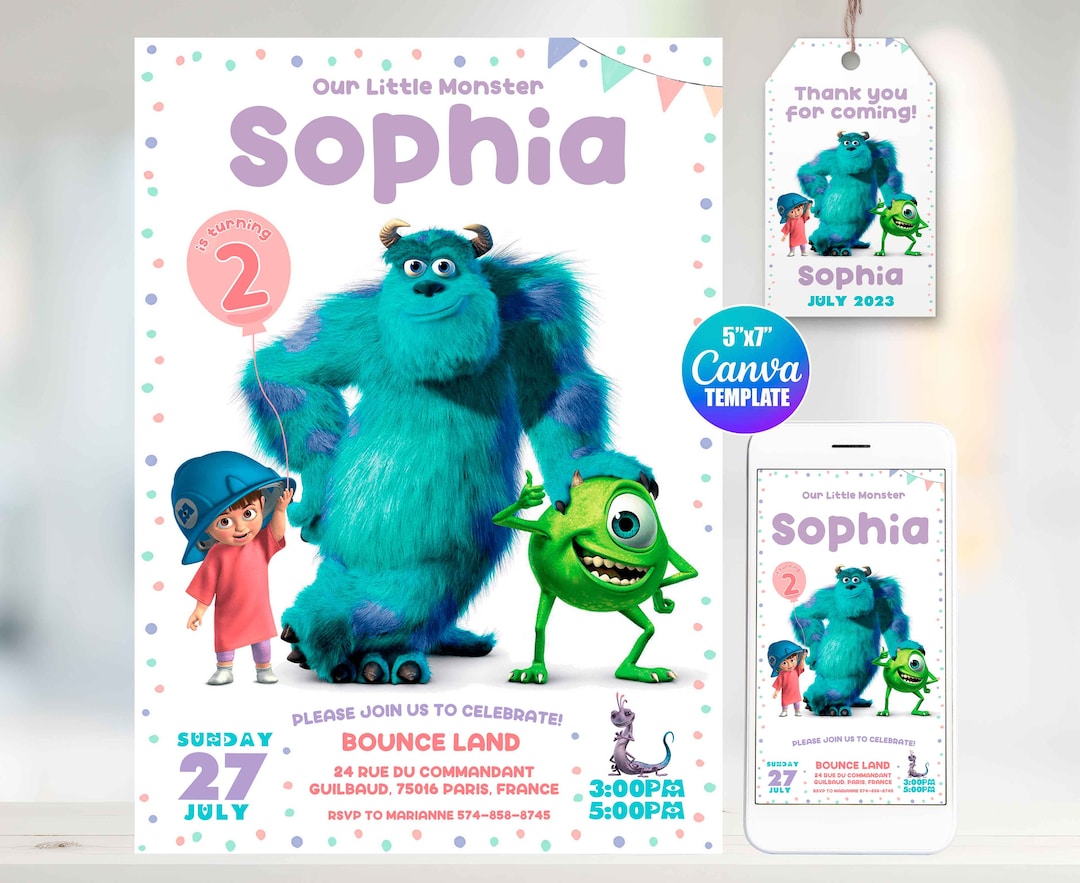 Editable Monsters Inc Boo Birthday Invitation, Canva Template, Mobile ...