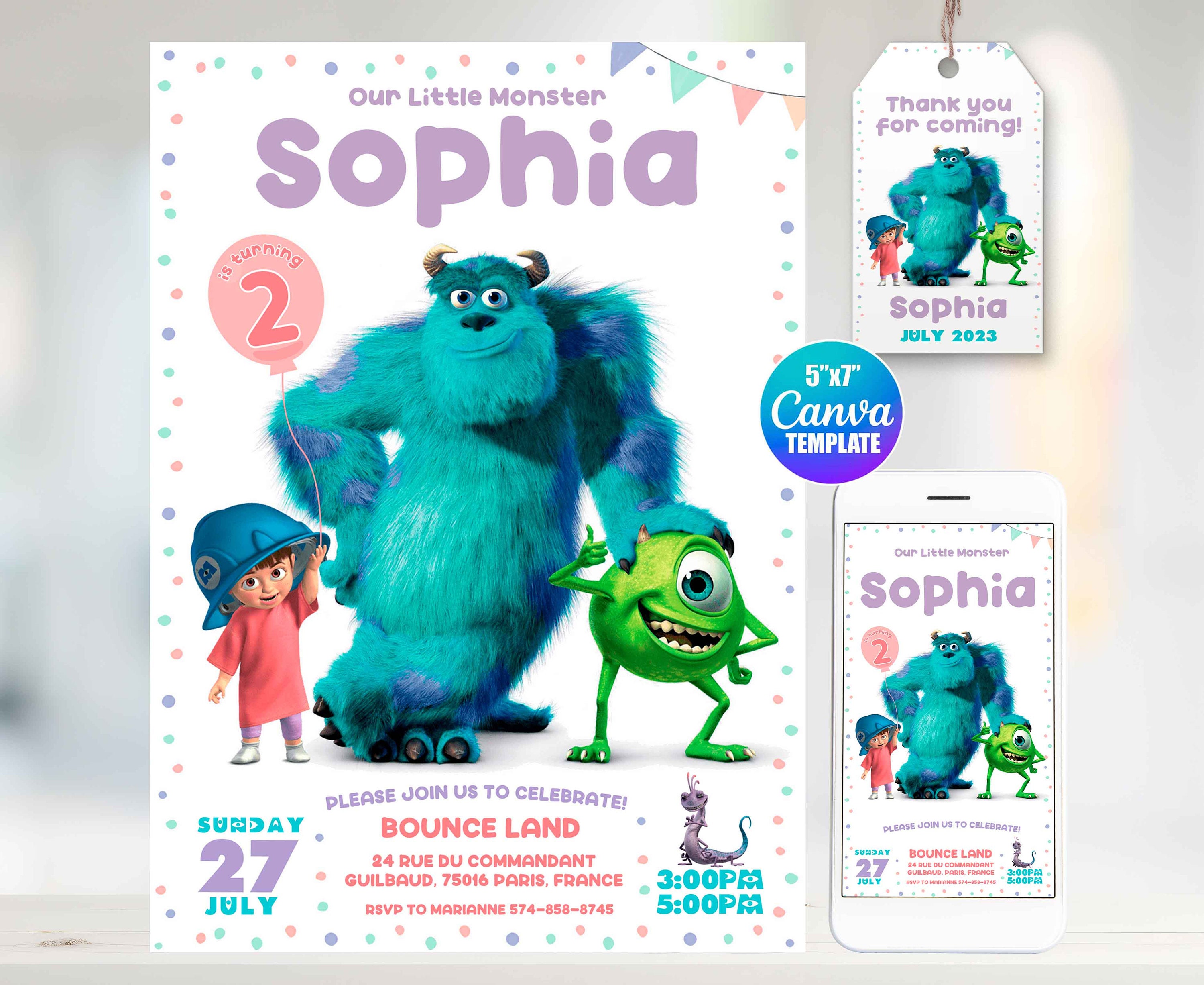Editable Monsters Inc Boo Birthday Invitation Canva Template - Etsy UK