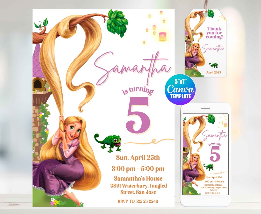 Editable Tangled Birthday Invitation, Canva Template, Mobile Size ...