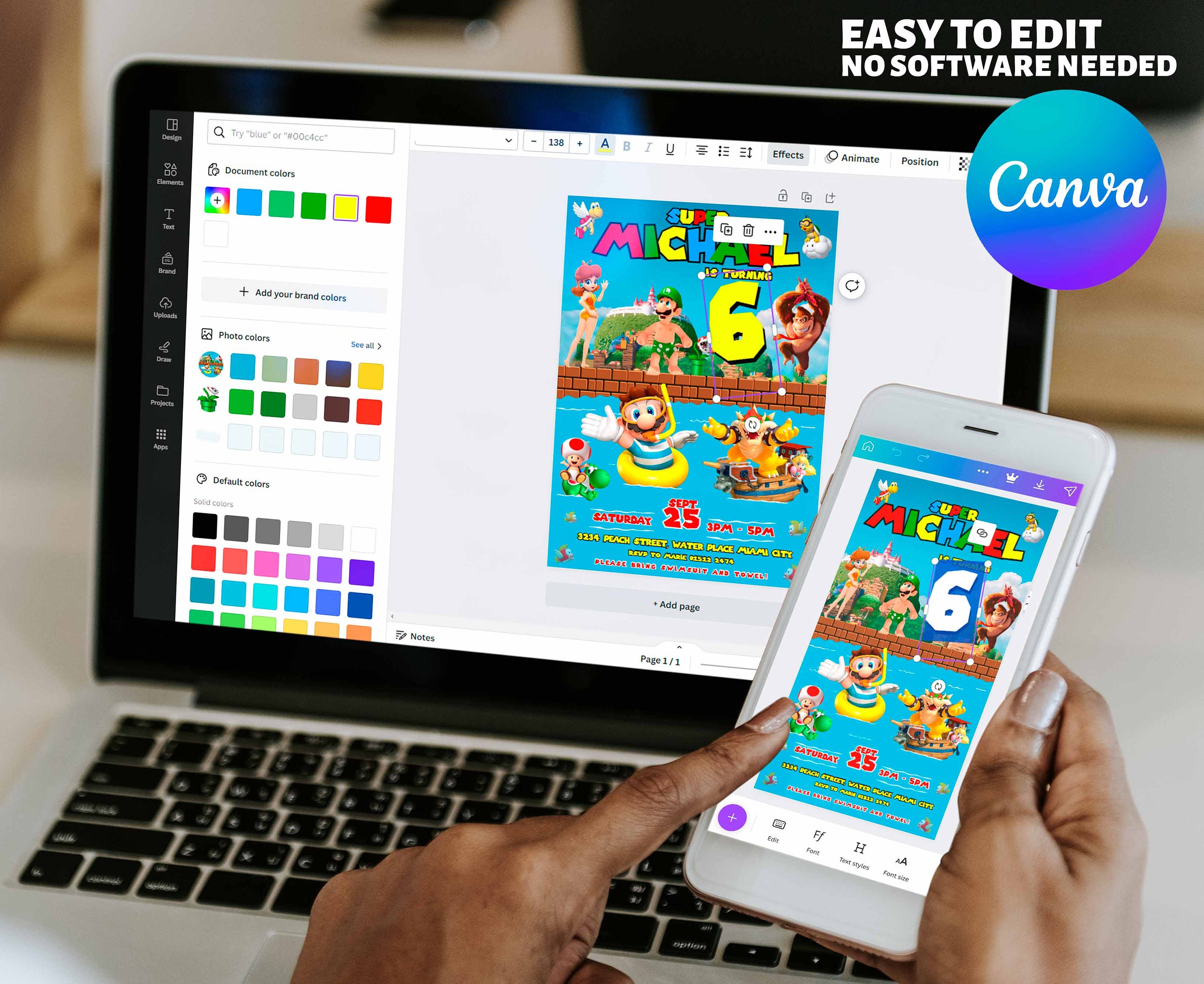 Invitación de cumpleaños de Super Mario Pool Party plantilla - Etsy México