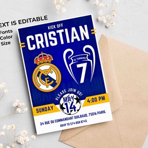 Editable Real Madrid Birthday Invitation, Canva Template, Mobile Size ...