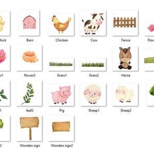 Watercolor Pink Cute Farm Clipart, Farm Animals Watercolor Digital ...