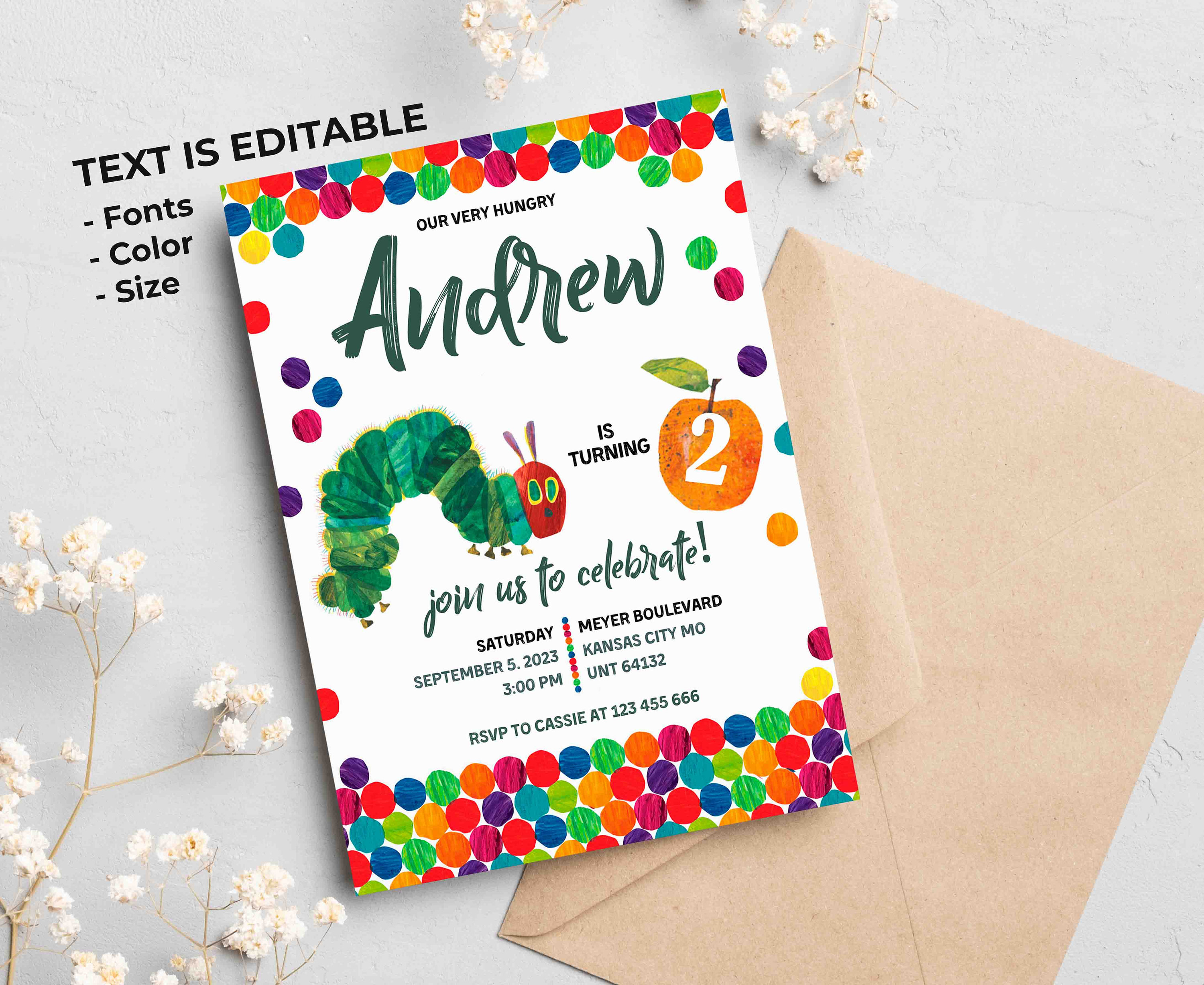 Editable the Very Hungry Caterpillar Birthday Invitation, Canva ...