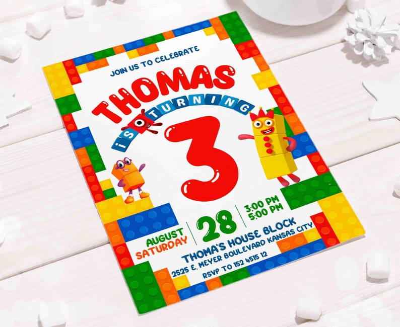 Numberblocks Birthday Invitation Canva Template Mobile Size - Etsy Israel