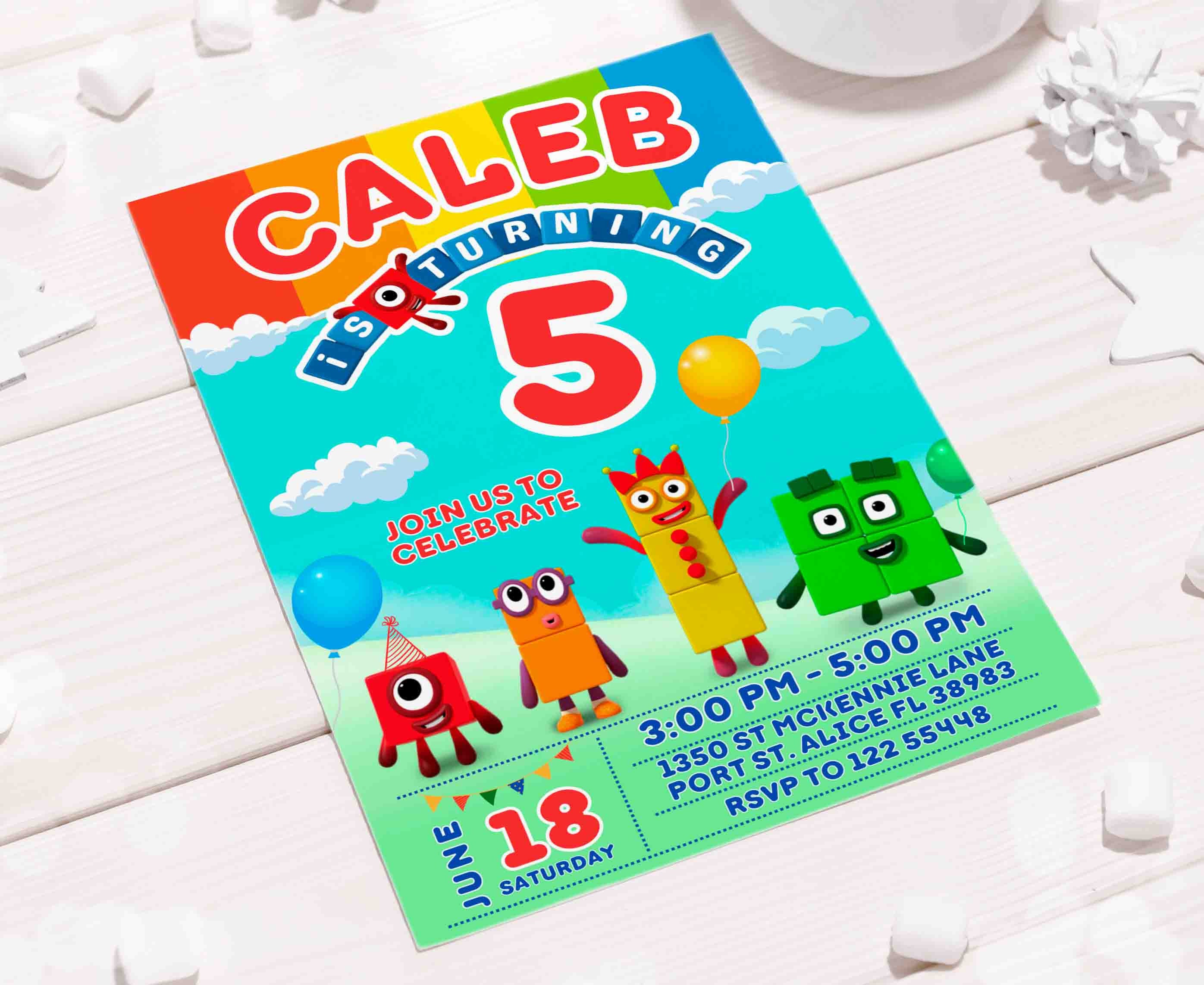 Numberblocks Birthday Invitation Canva Template Mobile Size - Etsy ...