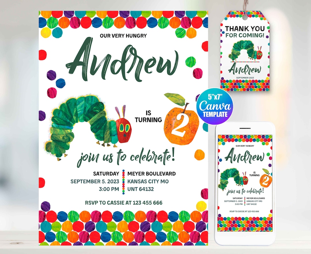 Editable the Very Hungry Caterpillar Birthday Invitation, Canva ...