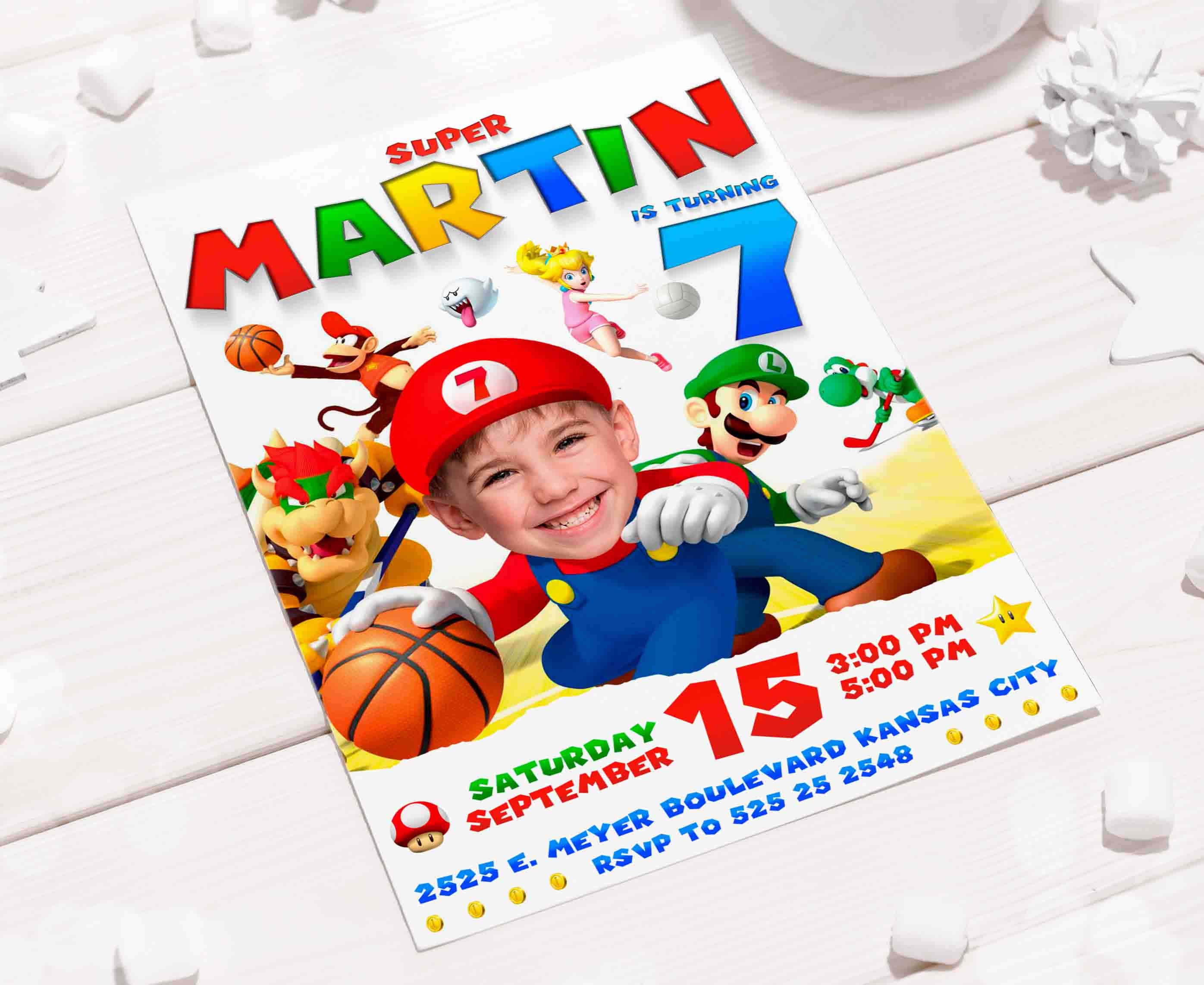 Super Mario Basket Birthday Photo Invitation, Custom Photo - Etsy