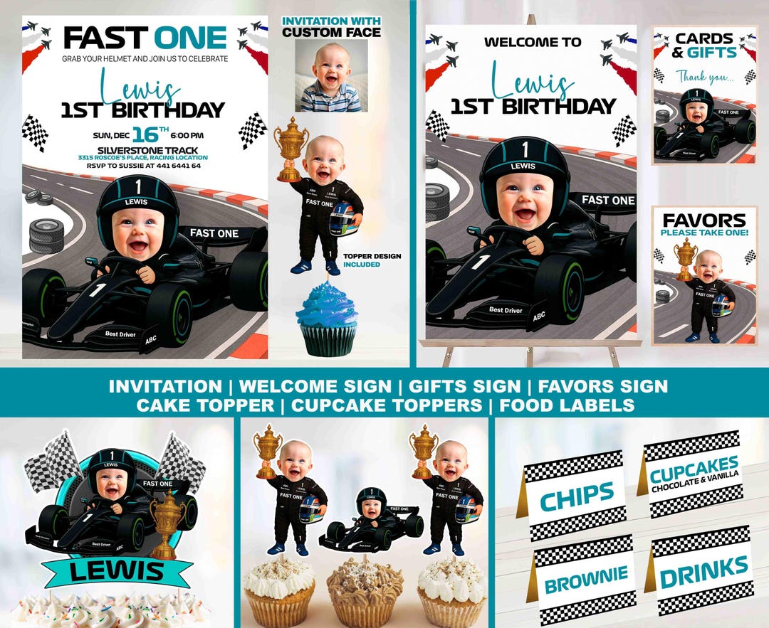Fast One Birthday Invitation: Racing Theme Party Pack (digital Download ...