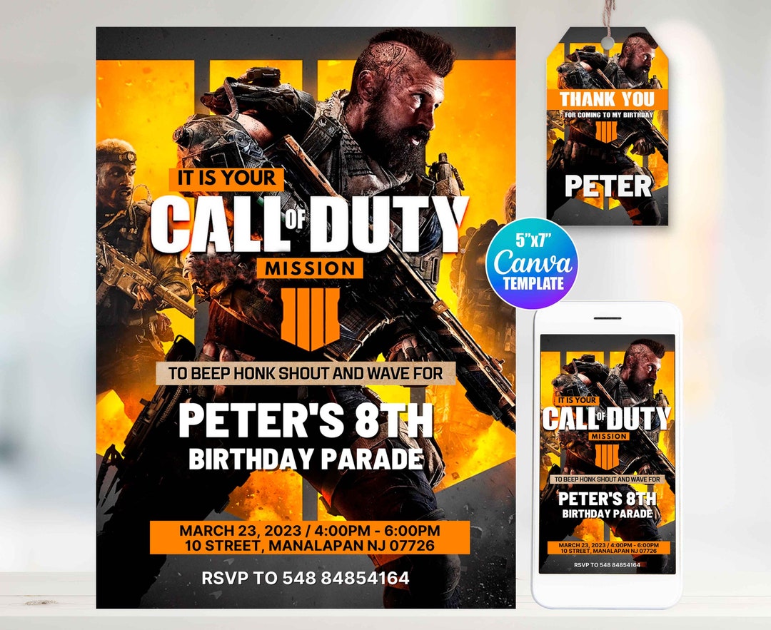 Editable Call of Duty Birthday Invitation, Canva Template, Mobile Size ...