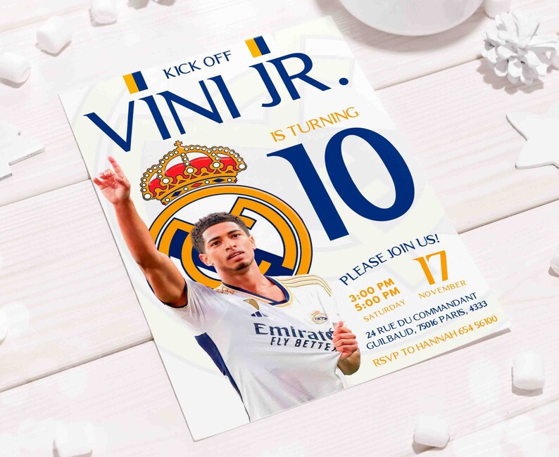 Real Birthday Invitation, Madrid Canva Template, Soccer Invitation ...
