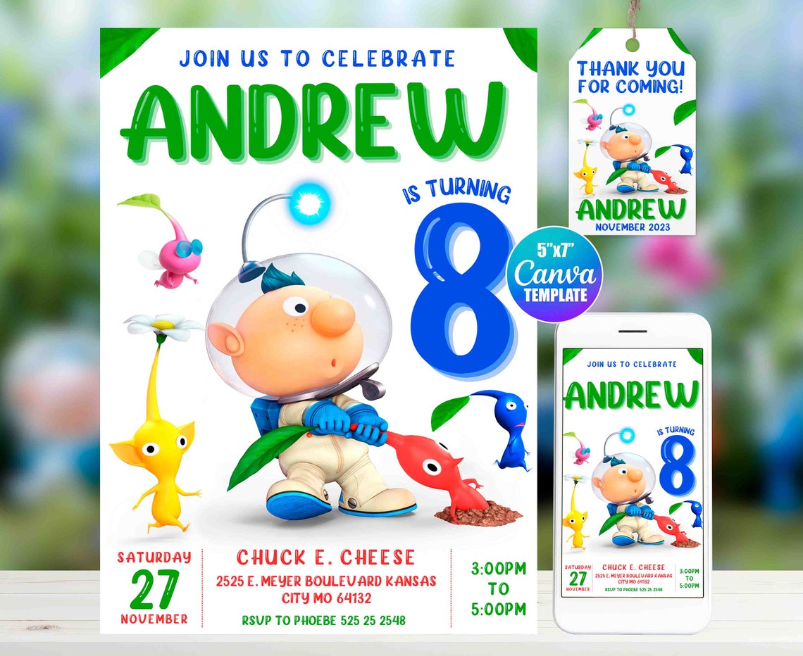 Pikmin Birthday Invitation, Pikmin Party Invite, Digital Invitation ...